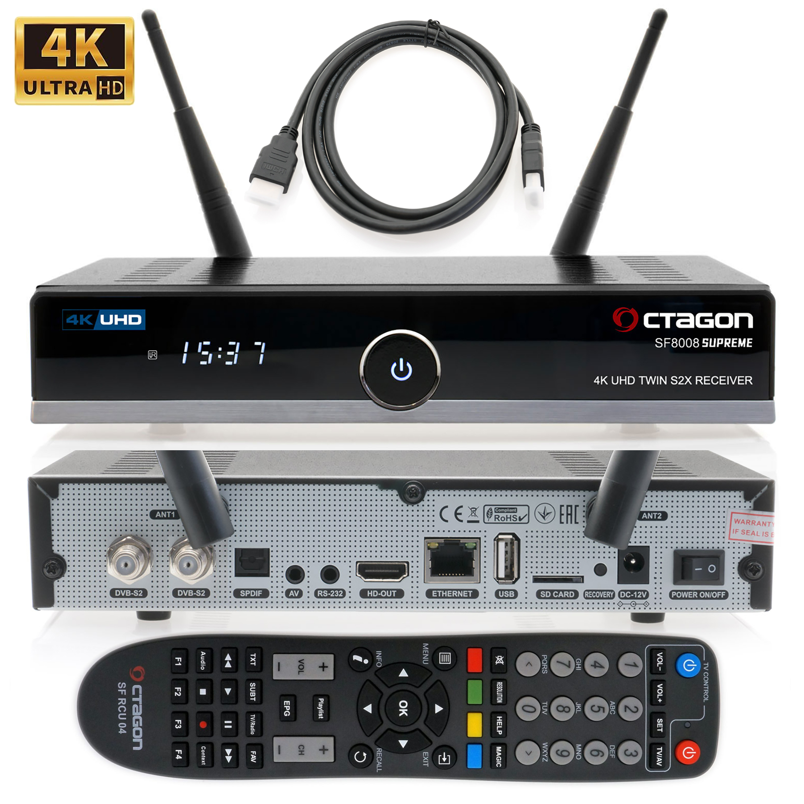 Octagon SF8008 Supreme UHD 4K Twin Sat (2x DVB-S2X MS, Linux E2, M.2 ...